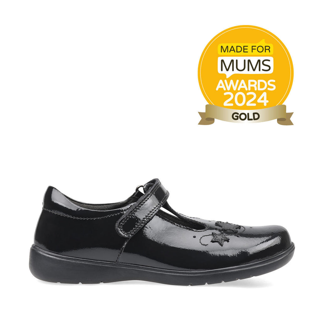 Start-rite Girls Star Jump Black Patent T-bar Rip-tape School Shoes ...